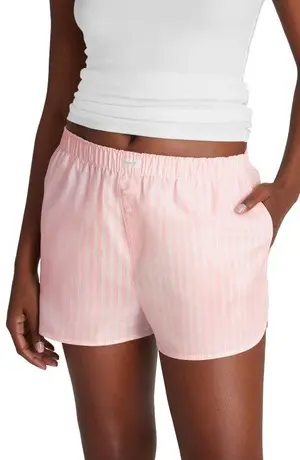 Tommy John Woven Lounge Boxer Shorts With Pin Stripes - Pink