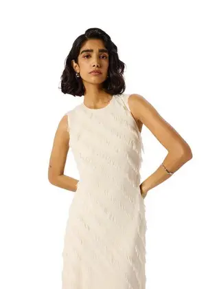 Whistles Fringe Textured Midi Dress