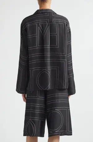 TOTEME Monogram Embroidered Organic Silk Pajama Top