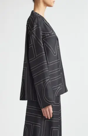 TOTEME Monogram Embroidered Organic Silk Pajama Top