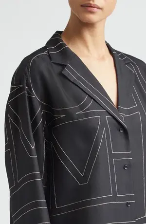 TOTEME Monogram Embroidered Organic Silk Pajama Top