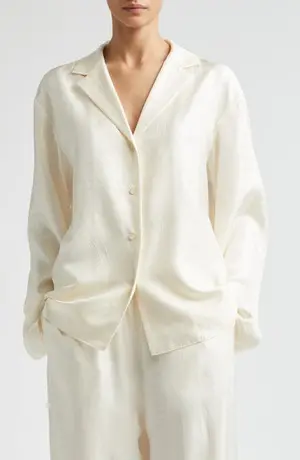 TOTEME Monogram Embroidered Organic Silk Pajama Top