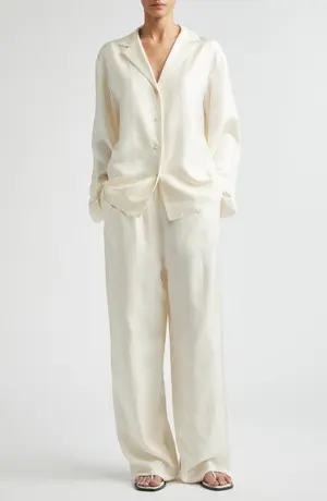 TOTEME Monogram Embroidered Organic Silk Pajama Top