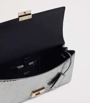 TOM FORD Large Laminated Leather Clutch Bag - Silver