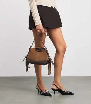 Maje Miss M" Suede And Leather Top Handle Bag