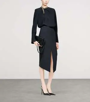 TOM FORD Tuxedo Pencil Skirt With Satin Waistband And Front Split