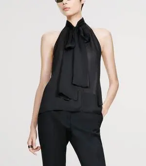 TOM FORD Halterneck Silk Chiffon Top With Tie Detail And Open Back - Black