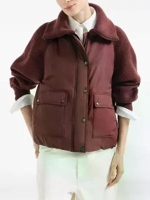 Brunello Cucinelli Techno Cotton Taffeta And Virgin Wool, Cashmere And Silk Knit Down Jacket With Shiny Zipper Pull - Red