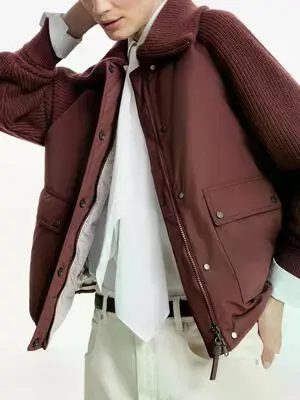 Brunello Cucinelli Techno Cotton Taffeta And Virgin Wool, Cashmere And Silk Knit Down Jacket With Shiny Zipper Pull - Red