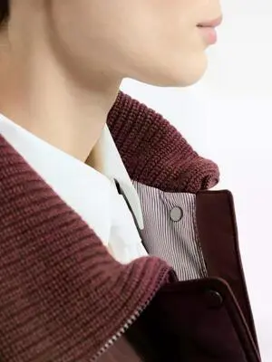 Brunello Cucinelli Techno Cotton Taffeta And Virgin Wool, Cashmere And Silk Knit Down Jacket With Shiny Zipper Pull