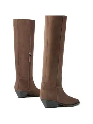 Brunello Cucinelli Suede Boots With Embellished Heel