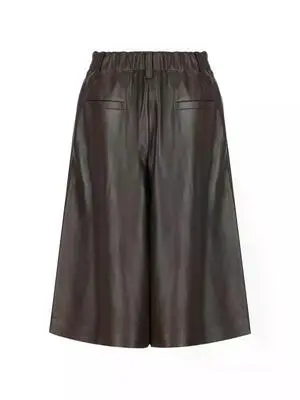 Brunello Cucinelli Nappa Leather Wide Bermuda Shorts With Monili - Brown