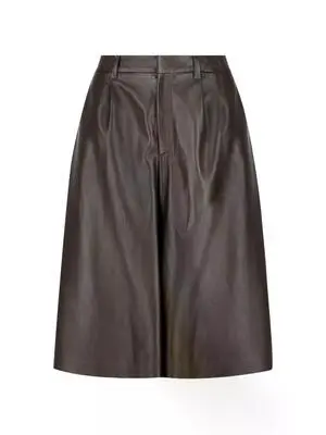 Brunello Cucinelli Nappa Leather Wide Bermuda Shorts With Monili - Brown