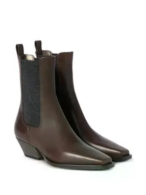 Brunello Cucinelli Riding Calfskin Chelsea Boots With Embellished Heel - Brown