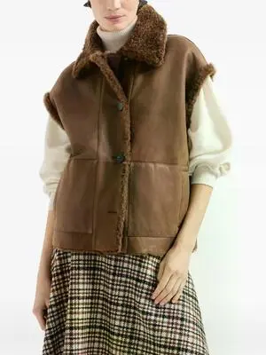 Brunello Cucinelli Fuzzy Shearling Reversible Vest With Monili