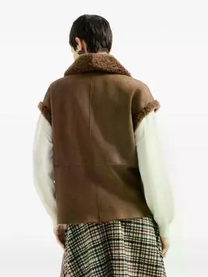 Brunello Cucinelli Fuzzy Shearling Reversible Vest With Monili