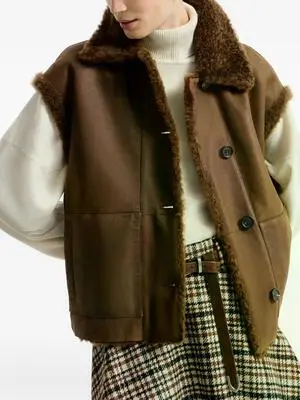 Brunello Cucinelli Fuzzy Shearling Reversible Vest With Monili