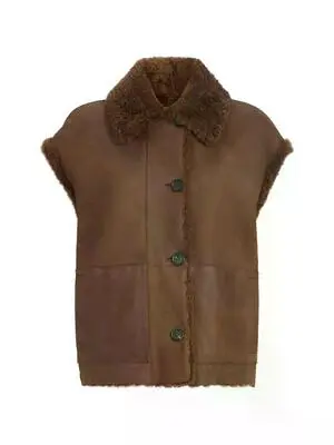 Brunello Cucinelli Fuzzy Shearling Reversible Vest With Monili - Brown