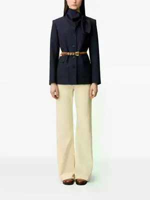 Claudie Pierlot Navy Pinstripe Blazer With Removable Scarf - Blue