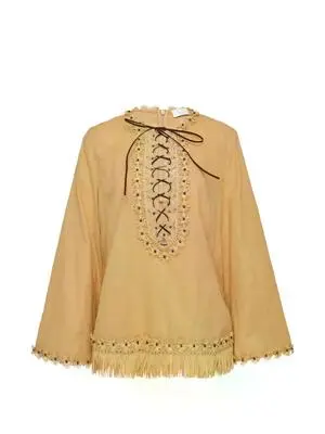 Zimmermann Lace-up Fringed Blouse - Orange