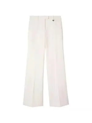 Burberry Tailored Slim Fit Cotton Blend Twill Trousers With Flared Hem