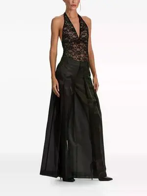 Alice + Olivia Lina Plunging V-neck Halter Lace Bodysuit