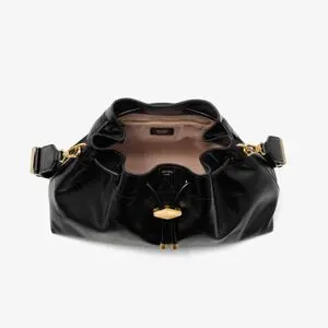 JIMMY CHOO Cinch Medium Soft Shiny Biker Leather Shoulder Bag - Black