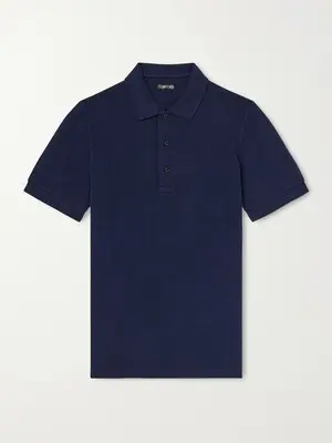 TOM FORD Slim-fit Lyocell And Cotton-blend Piqué Polo Shirt - Blue