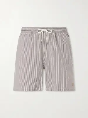 Polo Ralph Lauren Polo Ralph Lauren Traveler Striped Seersucker Swim Shorts Brown