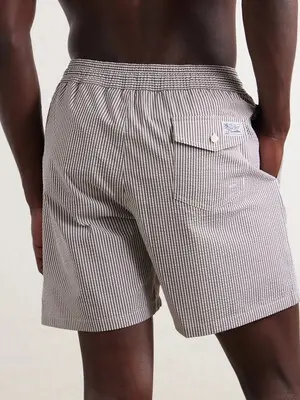 Polo Ralph Lauren Traveler Striped Seersucker Swim Shorts - Brown