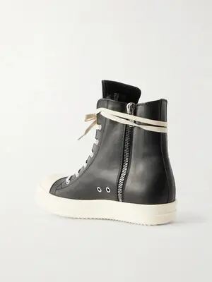 Rick Owens Ramones Full-grain Leather High Top Sneakers - Black