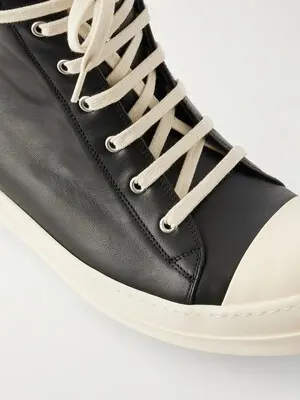 Rick Owens Ramones Full-grain Leather High Top Sneakers - Black