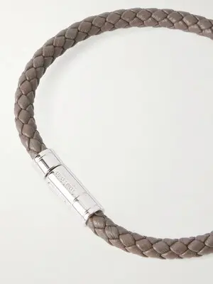 TOM FORD Logo-engraved Silver-tone And Woven Leather Bracelet