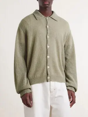 Our Legacy Evening Polo Alpaca And Wool-blend Cardigan - Green