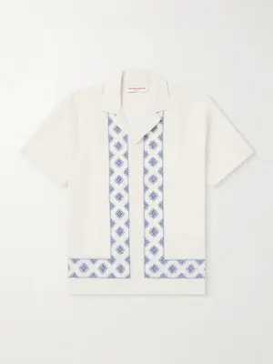 Orlebar Brown Maitan Camp-collar Embroidered Cotton Shirt - Neutrals