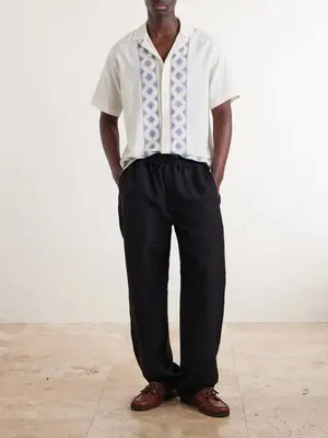 Orlebar Brown Maitan Camp-collar Embroidered Cotton Shirt - Neutrals