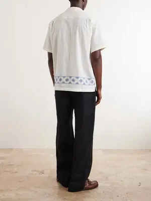 Orlebar Brown Maitan Camp-collar Embroidered Cotton Shirt - Neutrals