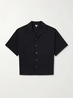 Loewe Logo-embroidered Short-sleeve Wool-blend Shirt - Black