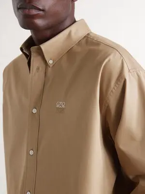 Loewe Anagram-embroidered Cotton Shirt - Neutrals