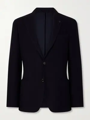 LARDINI Honeycomb-knit Wool Blazer - Blue