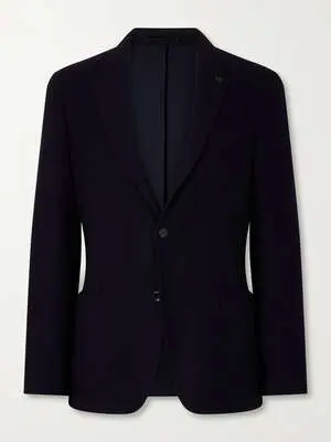 LARDINI Honeycomb-knit Wool Blazer - Navy