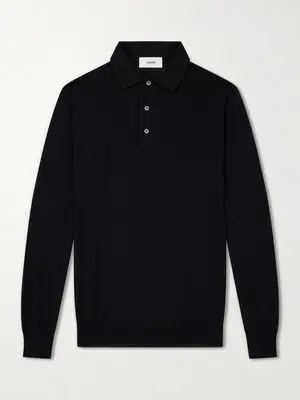 LARDINI Virgin Wool Polo Sweater - Black