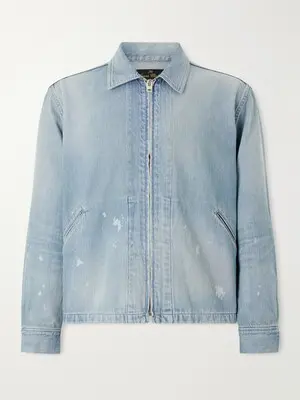 FULLCOUNT Distressed Denim Zip-up Jacket - Blue