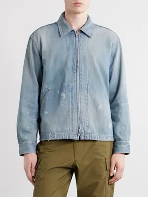 FULLCOUNT Distressed Denim Zip-up Jacket
