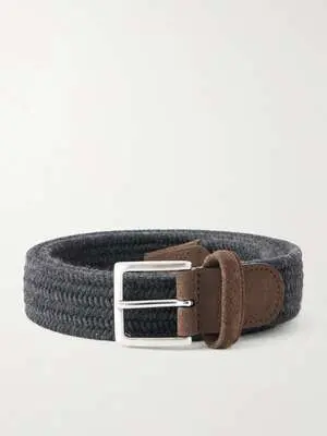 Anderson's 2cm Suede-trimmed Braided Belt - Navy