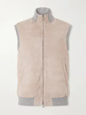 Brunello Cucinelli Quilted Suede Gilet With Cashmere Trim - Brown