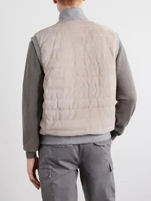 Brunello Cucinelli Quilted Suede Gilet With Cashmere Trim