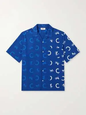 Celine Camp-collar Logo-print Cotton-taffeta Shirt