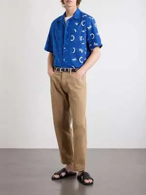 Celine Camp-collar Logo-print Cotton-taffeta Shirt