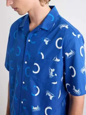 Celine Camp-collar Logo-print Cotton-taffeta Shirt